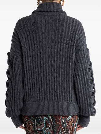 Etro Braided Cable-Knit Wool Blend Cardigan - Grey