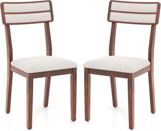 Costway Lot de 2 Chaises de Salle &agrave; Manger, Chaises de Cuisine Rembourr&eacute;es avec Dossier Haut, Pieds en Bois de Caoutchouc, Sans Accoudoirs, Charge 180 KG