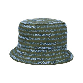 Jacquemus Femme, Accessoires, Vert, Taille: 58 CM Chapeau en Coton Vert avec Logo et Perles