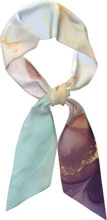 Generic &Eacute;charpe en marbre violet turquoise pour femme - &Eacute;charpe pour sac &agrave; main - Bandeau abstrait en satin de soie pour le sport, le yoga