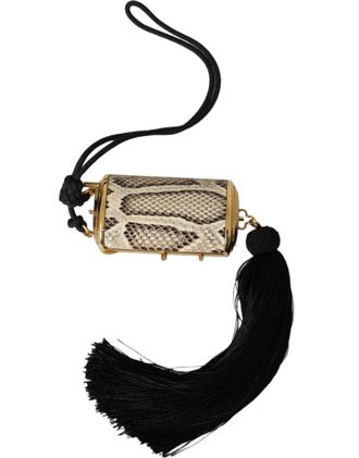 Dolce & Gabbana Womens Beige Exotic Leather Mini Mirror Tassel Make Up Holder Bag Python