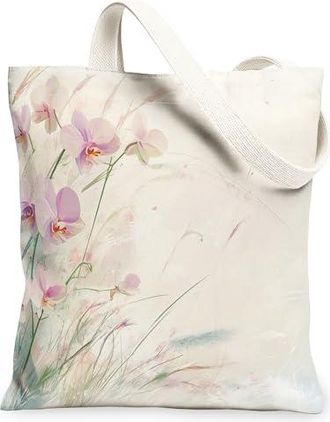 Generic Phalaenopsis - Sac fourre-tout en toile motif orchid&eacute;es pour le shopping, 33 x 38 cm, sac d&eacute;picerie r&eacute;utilisable pour femme, peinture de voyage floral