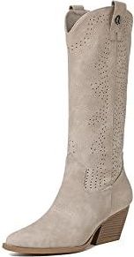 Queen Helena Camperos Bottes Texani perfor&eacute;es avec talon Western Cowboy &agrave; bout bottines avec fermeture &eacute;clair lat&eacute;rale pour femme X28-100, beige, 39 EU