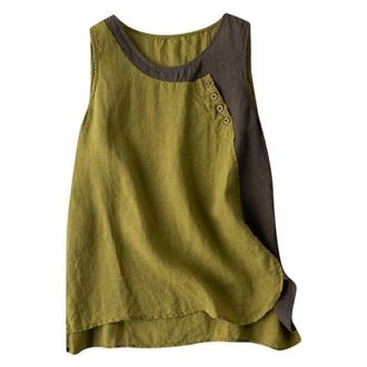 Generic D&eacute;bardeur d&eacute;t&eacute; sans manches en coton et lin pour femme - Coupe ample - Grande taille - Col rond - Style athl&eacute;tique - Plage - Boh&egrave;me, Vert, 3XL