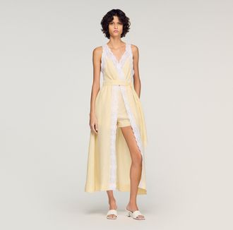 Sandro Langes Leinenkleid mit Borte