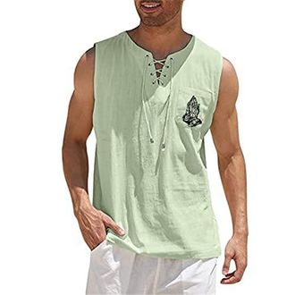 Generic Chemise en coton et lin pour homme - Hauts dentra&icirc;nement d&eacute;t&eacute; pour homme - Haut de printemps et d&eacute;t&eacute; d&eacute;contract&eacute; - Haut sans manches en coton - D&eacute;bard
