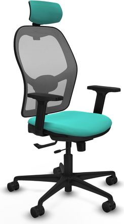 Piqueras y Crespo Ergonomischer Arbeitsstuhl mit 2D-Armen, h&ouml;henverstellbare Lendenwirbelst&uuml;tze und h&ouml;henverstellbares Kopfteil, Grau/T&uuml;rkis