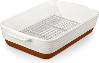 Malacasa S&eacute;rie TARA, Plat &agrave; Gratin en Gr&egrave;s avec Grille | 35 x 23,8 x 8,7 cm, 4500 ml | Plat &agrave; Four avec Motif de S&eacute;same | Passe au Lave-vaisselle | Id&eacute;al pour 