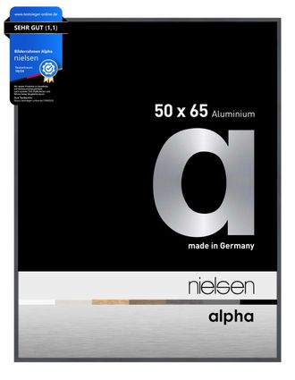 Nielsen Design Bilderrahmen, 50 x 65 cm, Aluminium, Dunkelgrau glanz, Posterrahmen zum Aufh&auml;ngen im Hoch- & Querformat, Echtglas, Alpha