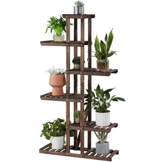 Yaheetech Pflanzentreppe mit 6 Ebenen, Schmales Blumenregal, Blumenständer Balkon, Holz Blumenbank Outdoor, Standregal, Pflanzenregal 75 x 27 x 140 cm