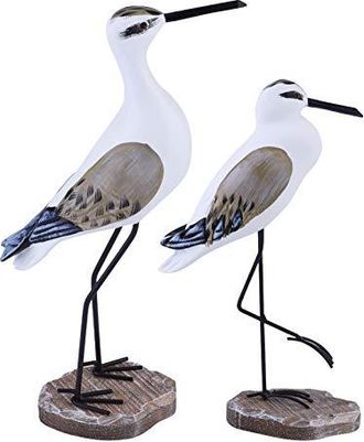 Heallily 2 Pi&egrave;ces D&eacute;cor C&ocirc;tier en Bois Mouette Figurine Oiseau Statue Nautique C&ocirc;tier Oc&eacute;an D&eacute;coration de La Maison Brun Clair