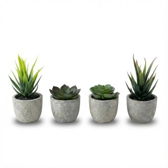 Nala 4er Set K&uuml;nstliche Pflanzen Sukkulenten, Beton Optik, 6cm x 7cm-14cm, Gr&uuml;n 1, Schreibtisch Deko, Badezimmer, Kunstblumen Wie Echt, Balkon, Kunstpflanz