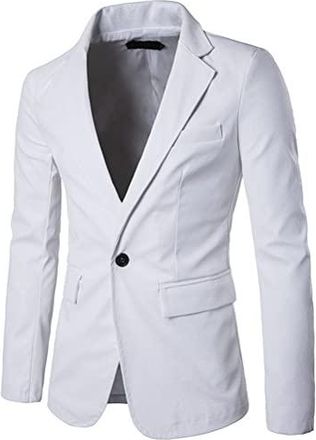 ORANDESIGNE Blazer Homme Casual Veste en Cuir Costume Affaires Blazer Revers Cranté Veste Manteaux PU Coupe Ajustée Mens Suit Jacket Coat Automne B Blanc XS