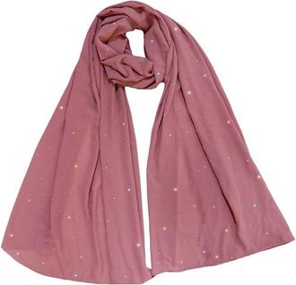 Lina & Lily Foulard Hijab Femme en Mousseline de Soie avec Strass Scintillante (Rose Poussiéreux)