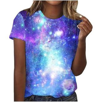 Generic Costume de galaxie d&eacute;contract&eacute; pour femme, motif galaxie ciel &eacute;toil&eacute; 2025, t-shirts amples d&eacute;t&eacute;, t-shirts graphiques d&eacute;t&eacute;, coupe ample, imprim&eacute; galaxi