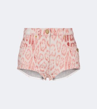 Roberto Cavalli Short en denim &agrave; imprim&eacute; l&eacute;opard