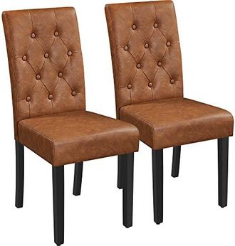 Yaheetech Lot de 2 Chaises de Salle à Manger en Similicuir PVC Chaise de Cuisine Assise Rembourrée avec Dossier Confortable Chaises de Chambre Moderne en Bois M