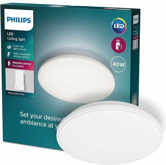 Philips Plafonnier LED Wincel 40W, rond, t&eacute;l&eacute;commande sans fil incluse, blanc