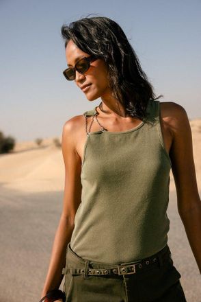 Freeman T. Porter Kurzarmshirt Dorila Rib Top Damen Tanktop schwarz - &auml;rmelloses Top Damen - Shirt