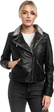 Tazzio Lederjacke Damen Echtleder gefütterte Jacke mit coolen Zipper-Details & Reverskragen F511 (Schwarz, M)