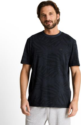 Tom Tailor Kurzarmshirt TOM TAILOR, Herren, Gr. XXL, schwarz (navy tonal leaf design), Single Jersey, Obermaterial: 100% Baumwolle, gebl&uuml;mt, regular fit h&uuml;ftbede