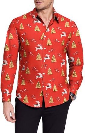Coofandy Chemise de No&euml;l pour Homme Motif Imprim&eacute; 3D Chemise de Loisirs Chemise Manches Longues Chemise Dr&ocirc;le Chemise avec Design Festif Funky Christmas No&euml;l R