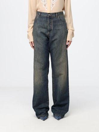 Fendi Jean taille haute &agrave; jambe large en denim &agrave; effet us&eacute;