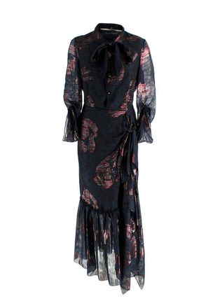 Roland Mouret Dana Cutout Metallic Fil Coup&eacute; Silk-blend Chiffon Dress Size S