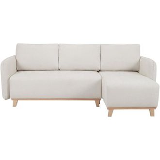 Miliboo Miliboo - Schlaf-Ecksofa modulierbar beiger Stoff mit Velours-Effekt und helles Holz 3-4 Sitzer romane