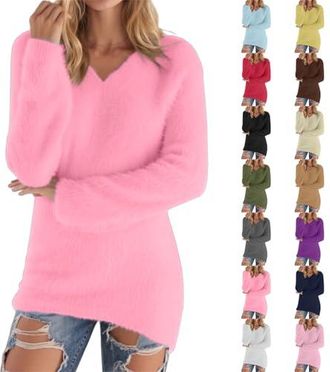 Generic Pull en polaire pour femme - Grande taille - Couleur unie - Chaud et moelleux - Pull confortable &agrave; manches longues - Pull basique polyvalent - Pull da