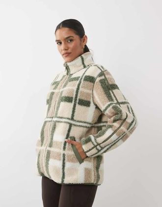 Sweaty Betty Fleecejacke mit Kontrastrei&szlig;verschluss und Karomuster-Neutral