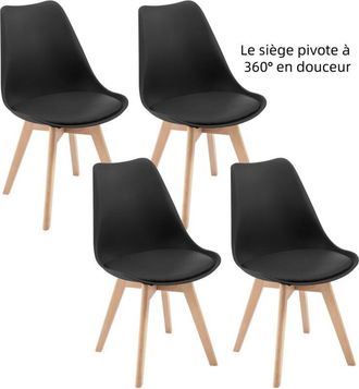 Woltu Woltu - Lot de 4 Chaise Pivotante Salle &agrave; Manger Chaise de Cuisine, Si&egrave;ge en pu, Pieds en Bois Massif, Noir
