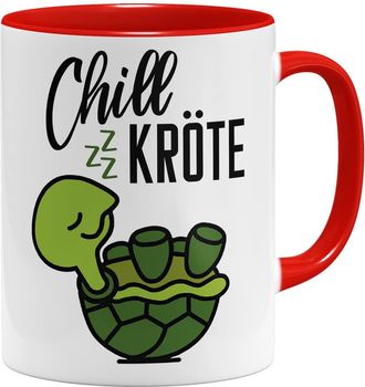 OM3 witzige Tasse mit Spruch - Faule Chill Kröte Schildkröte - Keramik Becher - 11oz 325ml - Beidseitig Bedruckt - Rot
