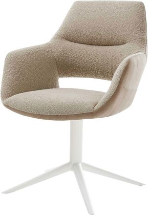 DELIFE Esszimmerstuhl Yago-Flex mit Armlehnen Fußkreuz Weiß Materialmix Schlamm 360° drehbar Wippfunktion Taschenfederkern