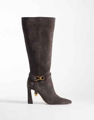 Steve Madden Sirens - Bottes montantes en daim &agrave; talon avec boucle - Marron