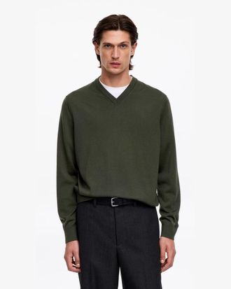 Arket Merino-Pullover Mit V-Ausschnitt -Gr&uuml;n