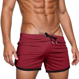 Generic Short de bain pour homme - Pour la plage, lext&eacute;rieur, l&eacute;t&eacute;, la natation, le surf - D&eacute;contract&eacute; - Confortable - Couleur unie - Cordon de serrage, rouge