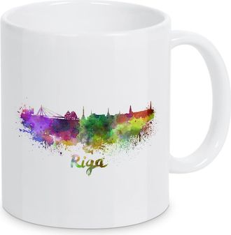 artboxONE Tasse RIGA Skyline in Watercolor-l von Paul Rommer - Kaffeetasse Städte