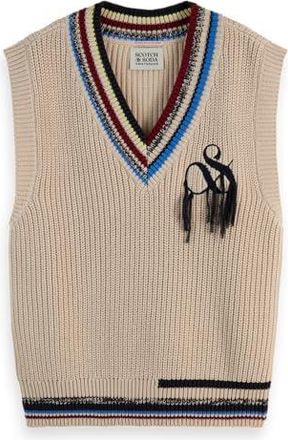 Scotch & Soda Gilet &agrave; Rayures tricot&eacute;es pour Femme, Calico Clair, S