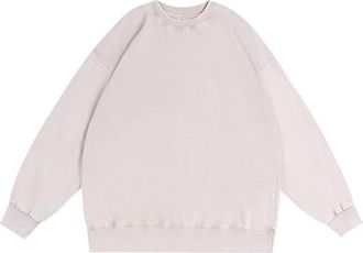 Generic 2026 Sweat à capuche rétro à col rond délavé et à épaules tombantes pour homme Grande taille, beige, XXL