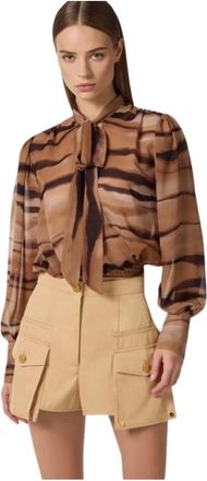 Elisabetta Franchi Femme, Blouses et Chemises, Brun, Taille: 40 FR Blouse en mousseline &agrave; imprim&eacute; tigre