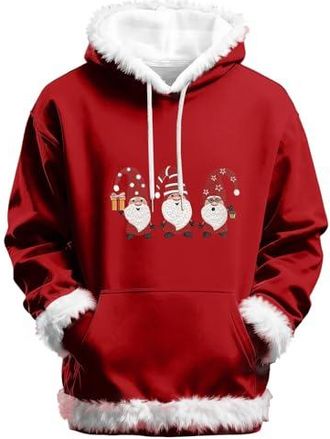 Generic Sweat à capuche à col en peluche pour femme - Sweat-shirt de Noël à col moelleux - Élégant chemisier à manches longues - Haut imprimé de Noël - Haut c