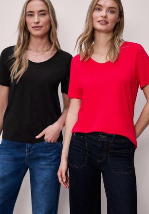 Street One T-Shirt mit abgerundetem V-Ausschnitt