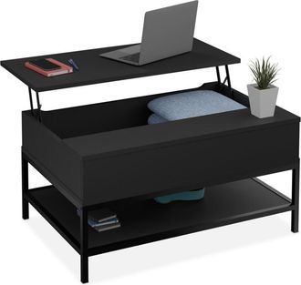 Relaxdays Relaxdays - Table basse avec plateau relevable, 42x98x50 cm, compartiment intérieur, meuble de salon, noire