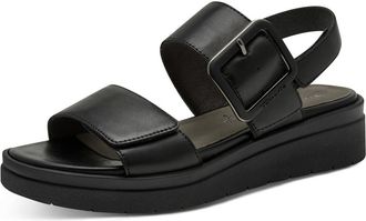 Tamaris Comfort Damen Sandalen flach aus Leder mit Schnalle, Schwarz (Black Nappa), 38 EU