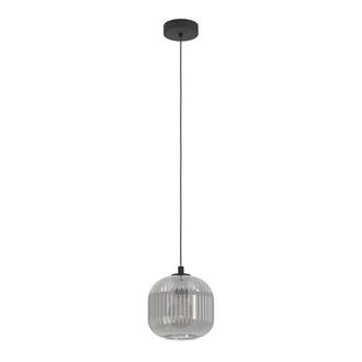Eglo Suspension luminaire Mantunalle, lampe de plafond suspendue, lustre salon ou salle à manger en métal noir et verre fumé noir transparent, douille E27,