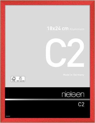 Nielsen Design Bilderrahmen, 18 x 24 cm, Aluminium, Rot glanz, Fotorahmen zum Auftstellen und Aufhängen im Hoch- & Querformat, Echtglas, C2