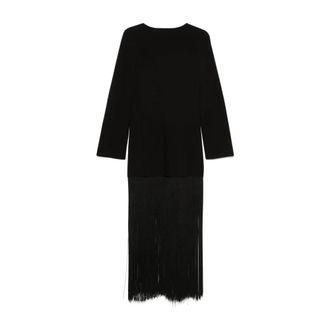 Khaite Schwarzes Kleid mit Fransen und Rundhalsausschnitt - - Dresses - Damen - Schwarzk - XS
