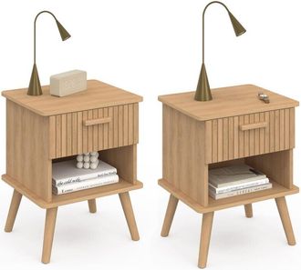 IDMarket Lot de 2 tables de chevet JULIETTE 1 tiroir avec niche effet lattes