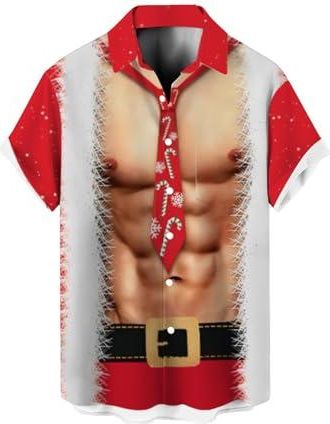 Generic DENGJIAMY Chemises de No&euml;l moches pour hommes, T-shirt de No&euml;l amusant imprim&eacute; &agrave; manches courtes, grande taille, hauts hawa&iuml;ens pour hommes, chemises 